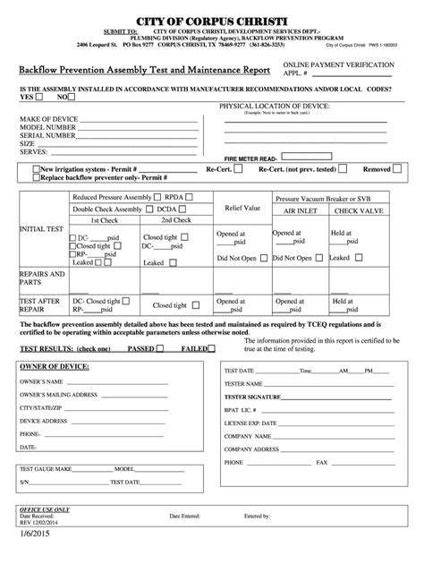 Backflow Prevention Corpus Christi Fill Online Printable Fillable
