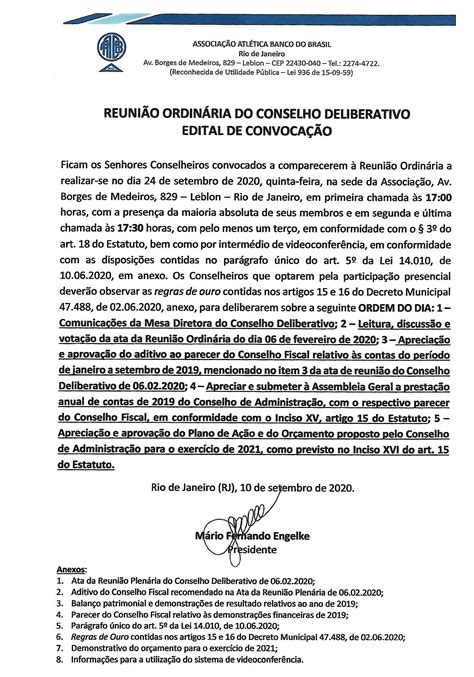Edital De Convoca O Do Conselho Deliberativo Aabb Rio Revista