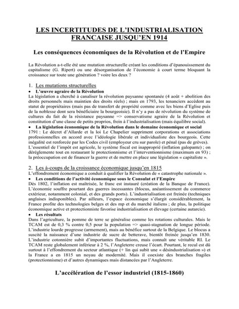 Les conséquences économiques de la Révolution et de l