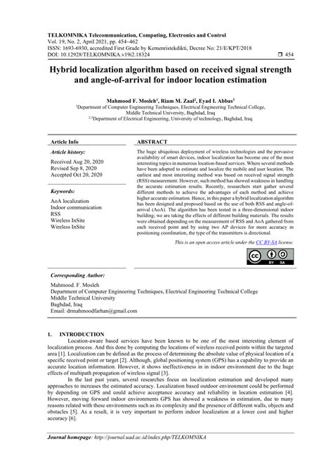 pdf hybrid localization algorithm based on received signal strength and angle of arrival for