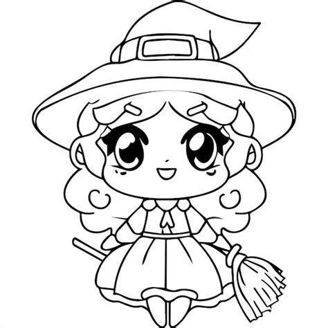 Coloriage De Sorci Re Kawaii Vecteur Premium