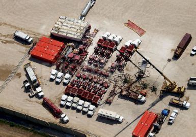 Hydraulic Fracturing Working Under Pressure Aerial View Of Drilling