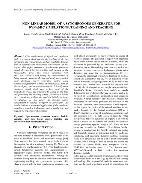 pdf non linear model of a synchronous generator for dynamic simulations training and teaching
