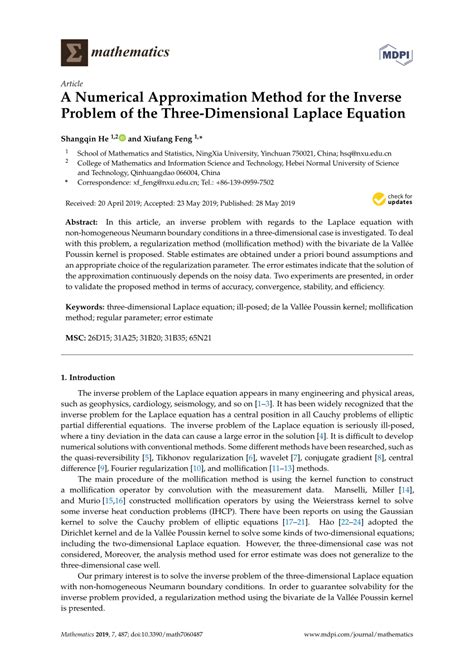 pdf a numerical approximation method for the inverse problem of the three dimensional laplace