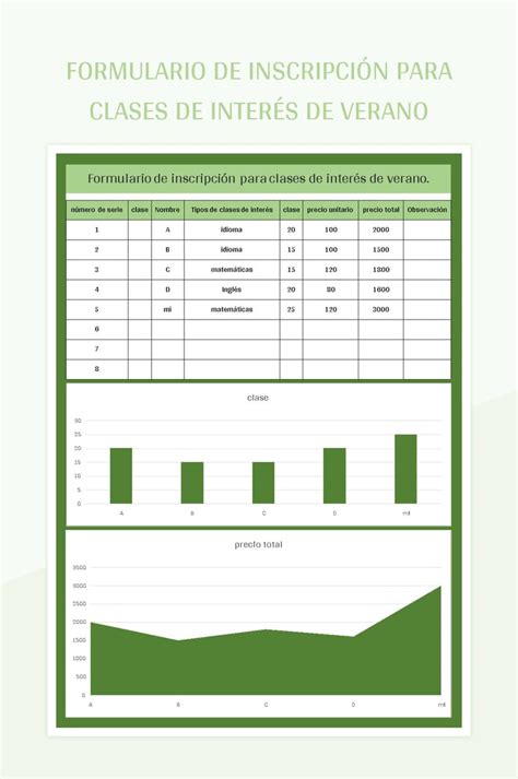 Plantilla de Excel Formulario De Inscripción Para Clases De Interés De