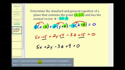determining the equation of a plane using a normal vector youtube