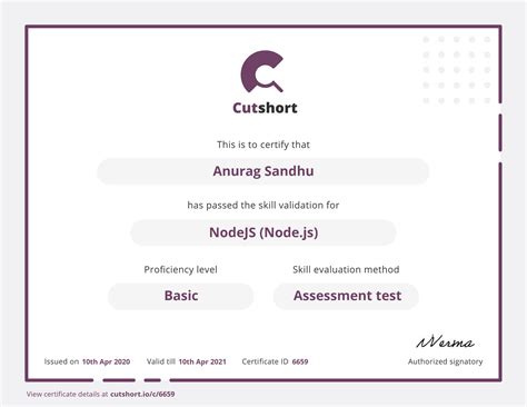 anurag s skill certificate for nodejs node js cutshort