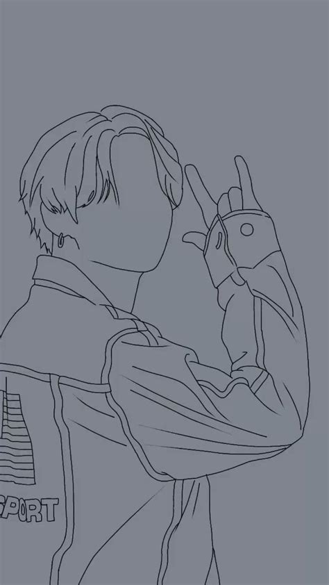 Bts Jk Line Art Drawing