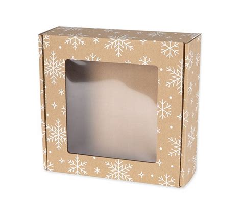 Pudełko z OKIENKIEM na Prezent 200x200x50mm nadruk ŚnieŻynki Cena