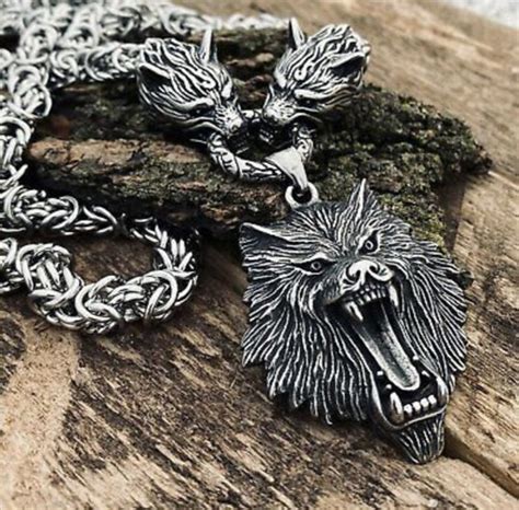 Colar A O Inox N Rdico Viking Odin Lobos Cabe A De Lobo Frete Gr Tis