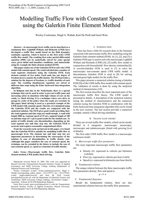 pdf modelling traffic flow with constant speed using the galerkin finite element method