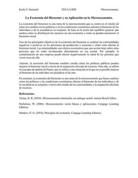 La Economía del Bienestar y su Aplicación en la Microeconomía Karla