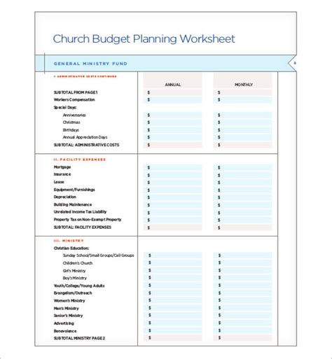 Church Budget Templates Free Pdf Excel Example Formats
