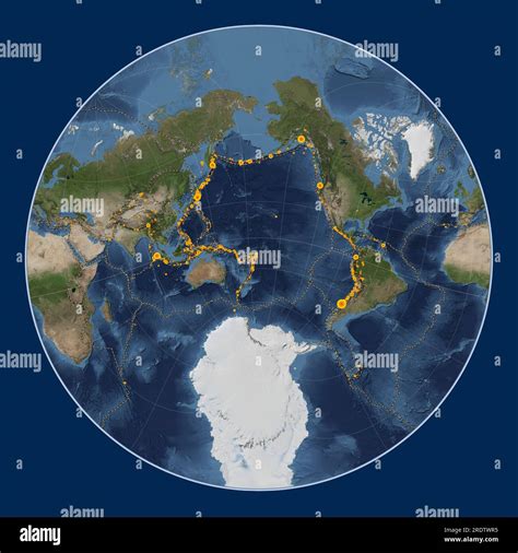 Placa tectónica de Tonga en el mapa satelital Blue Marble en la