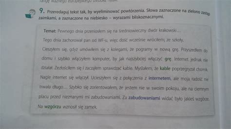 Klasa 6 Zadanie 9 strona 72 Polski Ćwiczenia część 2 Miedzy nami