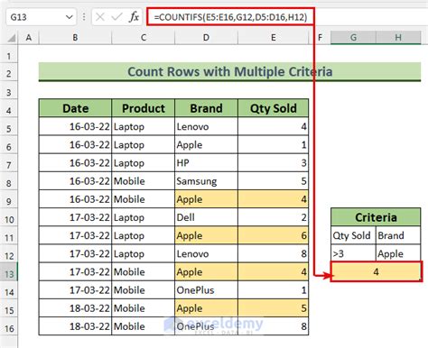 how to count rows with multiple criteria in excel 6 methods