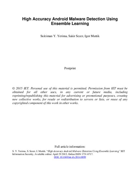pdf high accuracy android malware detection using ensemble learning suleiman y yerima and