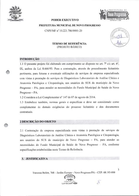 Termo De Referencia Prefeitura Municipal De Novo Progresso Gest O