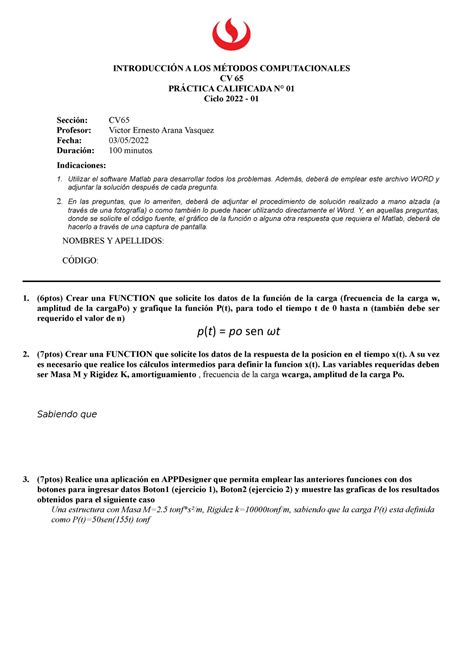 PC01 CV65 2022 01 examen upc pc1 INTRODUCCIÓN A LOS MÉTODOS