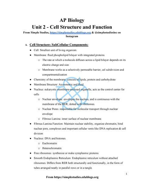 Ap Bio Ap Bio Test Review Ap Biology Unit Cell Structure And