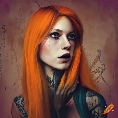 Realistic Portrait Of A Woman With Orange Hair And Green Eyes