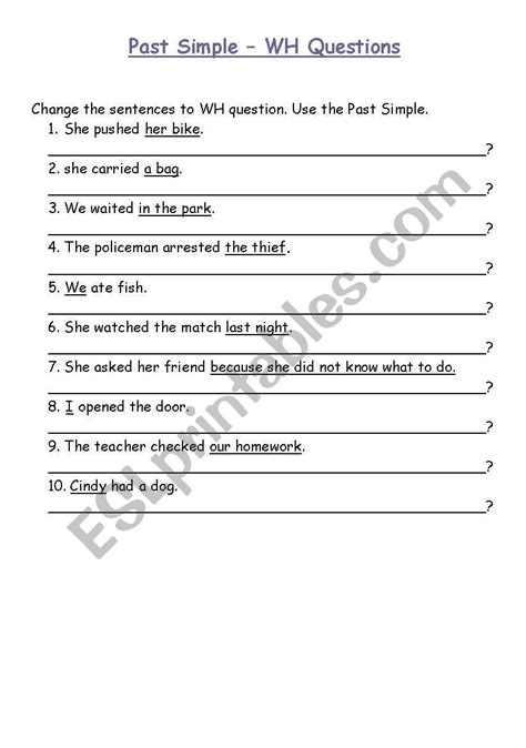 Past Simple WH Questions ESL Worksheet By Tal Kivity