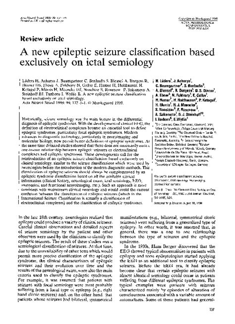 pdf a new epileptic seizure classification based exclusively on ictal semiology felix
