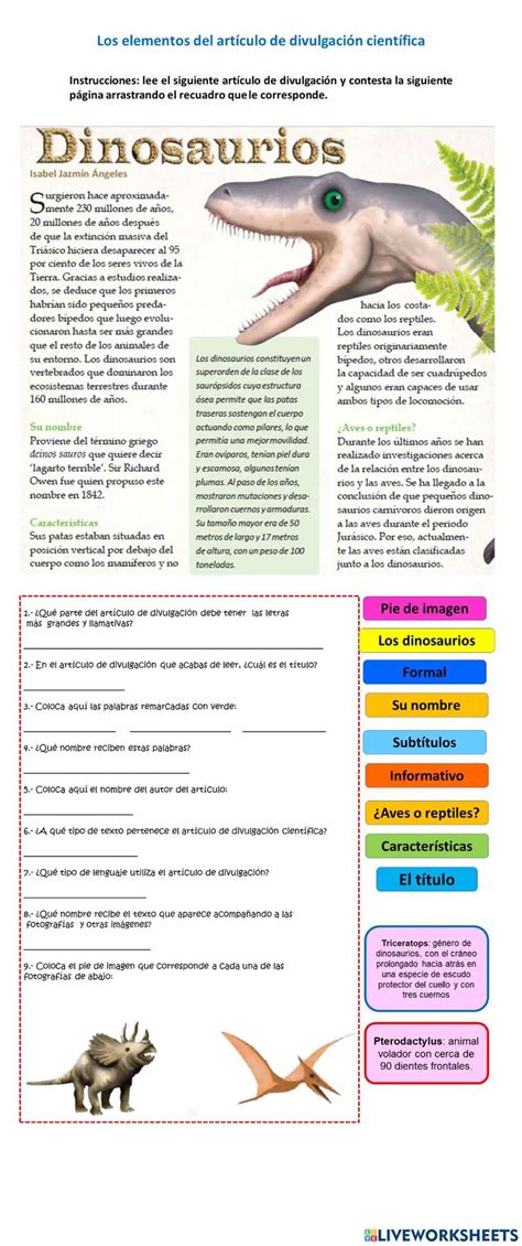 Artículo de divulgación científica online exercise School subjects