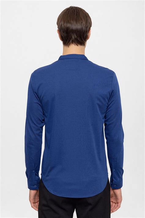 Antioch Saks Erkek Hakim Yaka Gizli Düğme Uzun Kollu Slim Fit Gömlek