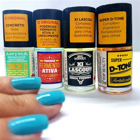 Kit S O S Unhas Tratamento 4 Bases Top Beauty Concreto Fermento
