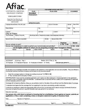 Fillable Online AFLAC Enrollment Form Pdf City Of Frisco Fax Email