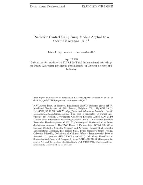 pdf predictive control using fuzzy models applied to a steam generating unit