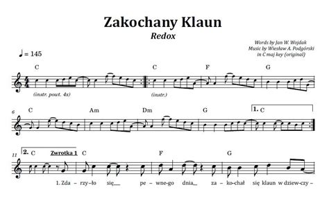 Opracowania nutowe utworów z tekstem i akordami Zakochany klaun Redox