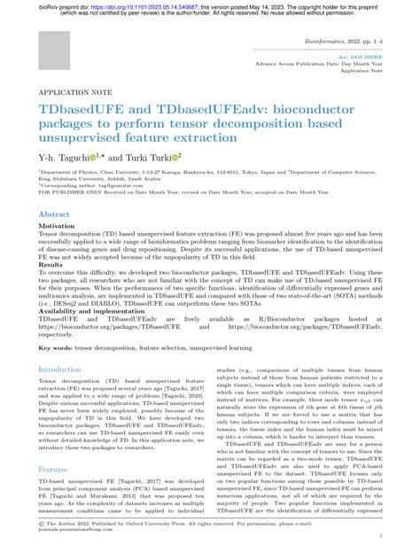 pdf tdbasedufe and tdbasedufeadv bioconductor packages to perform tensor decomposition based