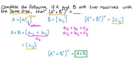 question video identifying the transpose of the sum of transpose matrices nagwa