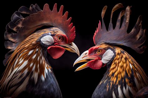Dos Poderosos Gallos Se Picotean En La Cabeza En Peleas De Gallos