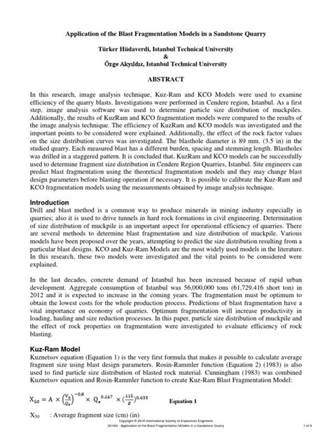 application of the blast fragmentation models in a sandstone quarry pdf rock geology