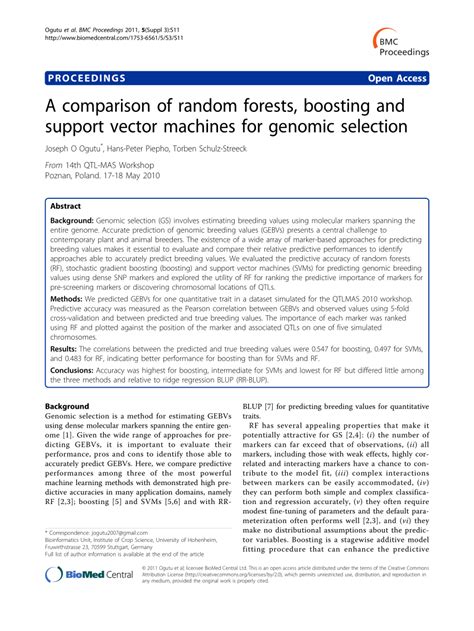 pdf a comparison of random forests boosting and support vector machines for genomic selection