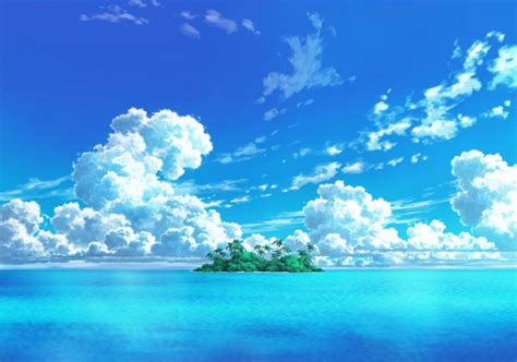Anime Island Ocean Clouds Sky Wallpaper 1781x1250 1079298 Wallpaperup Anime Scenery