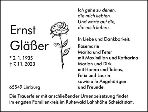 Traueranzeigen von Ernst Gläßer vrm trauer de
