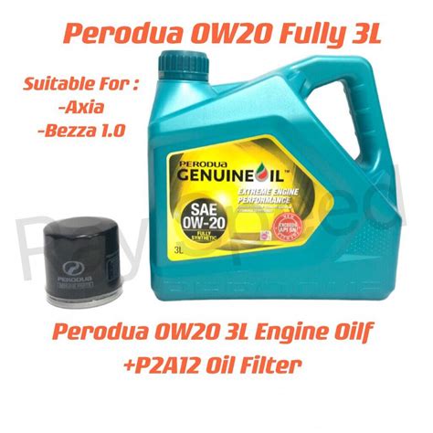 Perodua Engine Oil 0w20 3Litre 0w 20 Fully Synthetic Oil Filter Minyak