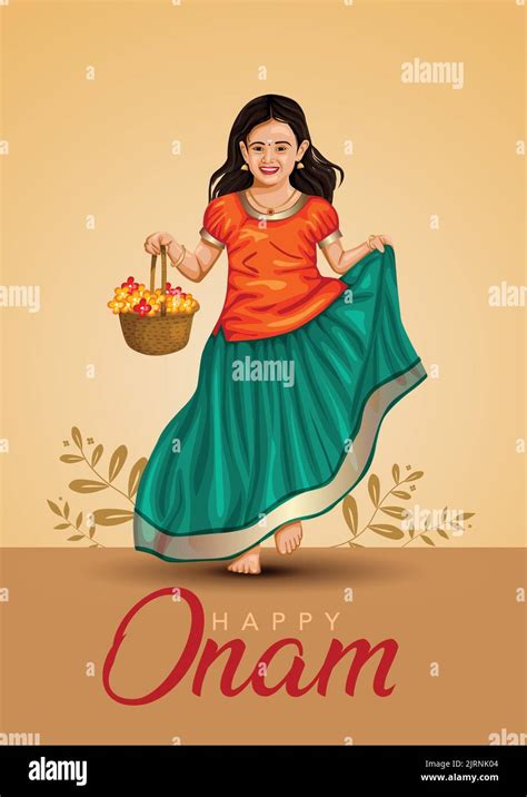 Happy Onam Celebration With Vector Illustration Design Of Kerala Girl