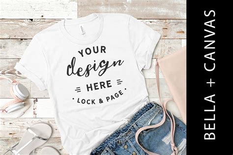 White Bella Canvas 3001 T Shirt Mockup Flat Lay Beach House Style By