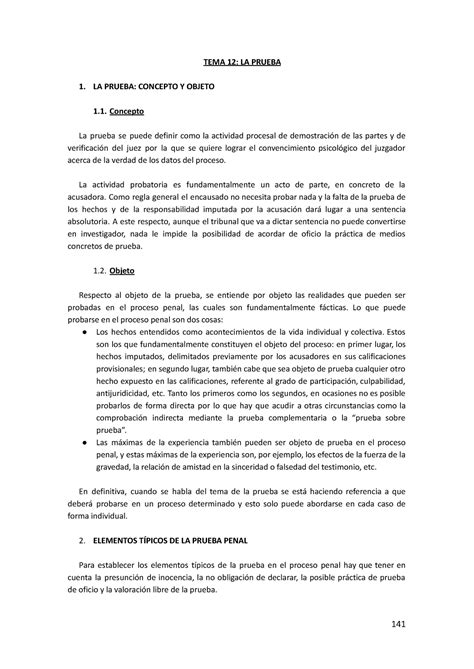 Tema 12 Proce TEMA 12 LA PRUEBA 1 LA PRUEBA CONCEPTO Y OBJETO