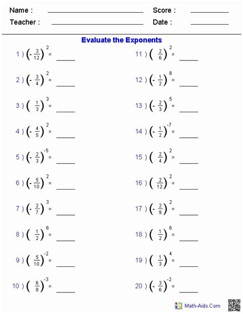 Simplifying Exponential Expressions Worksheet Worksheets Decoomo