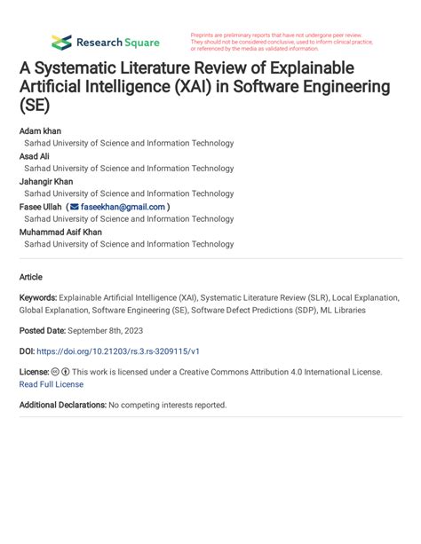 pdf a systematic literature review of explainable artificial intelligence xai in software