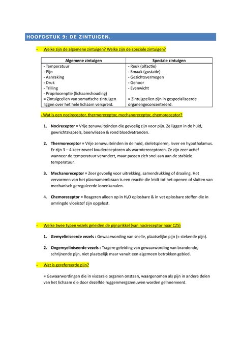 09 Key Points De Algemene En Speciale Zintuigen HOOFDSTUK 9 DE