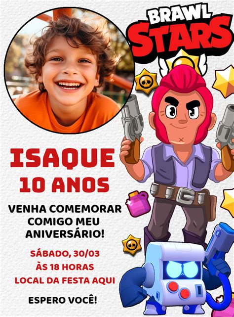 Convite aniversário Brawl Stars foto Edite grátis nosso