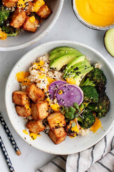 Tofu Broccoli Bowls With Carrot Ginger Dressing Recipe Love And Lemons