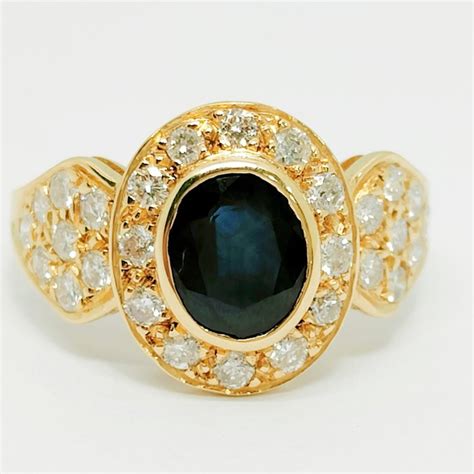 18 Carati Oro Giallo Anello 1 50 Ct Zaffiro Diamanti Catawiki